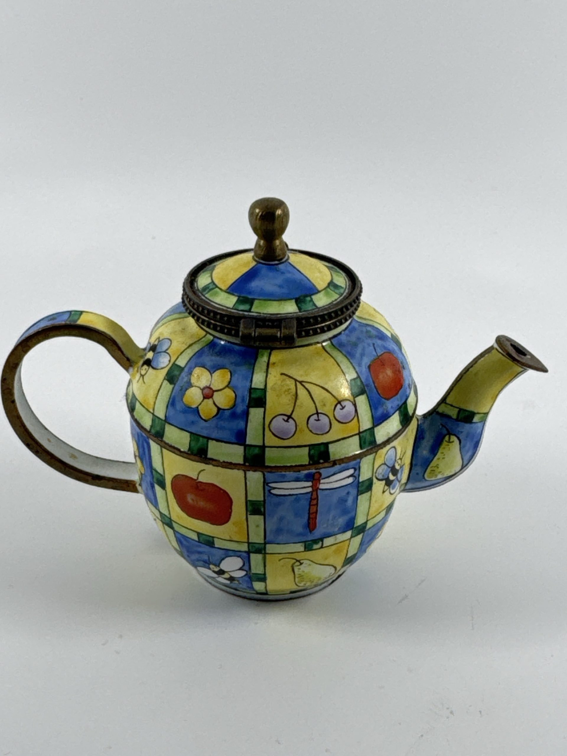 KELVIN CHEN Enamel Copper Handpainted Mini Teapot - Fruit & Dragonfly ...